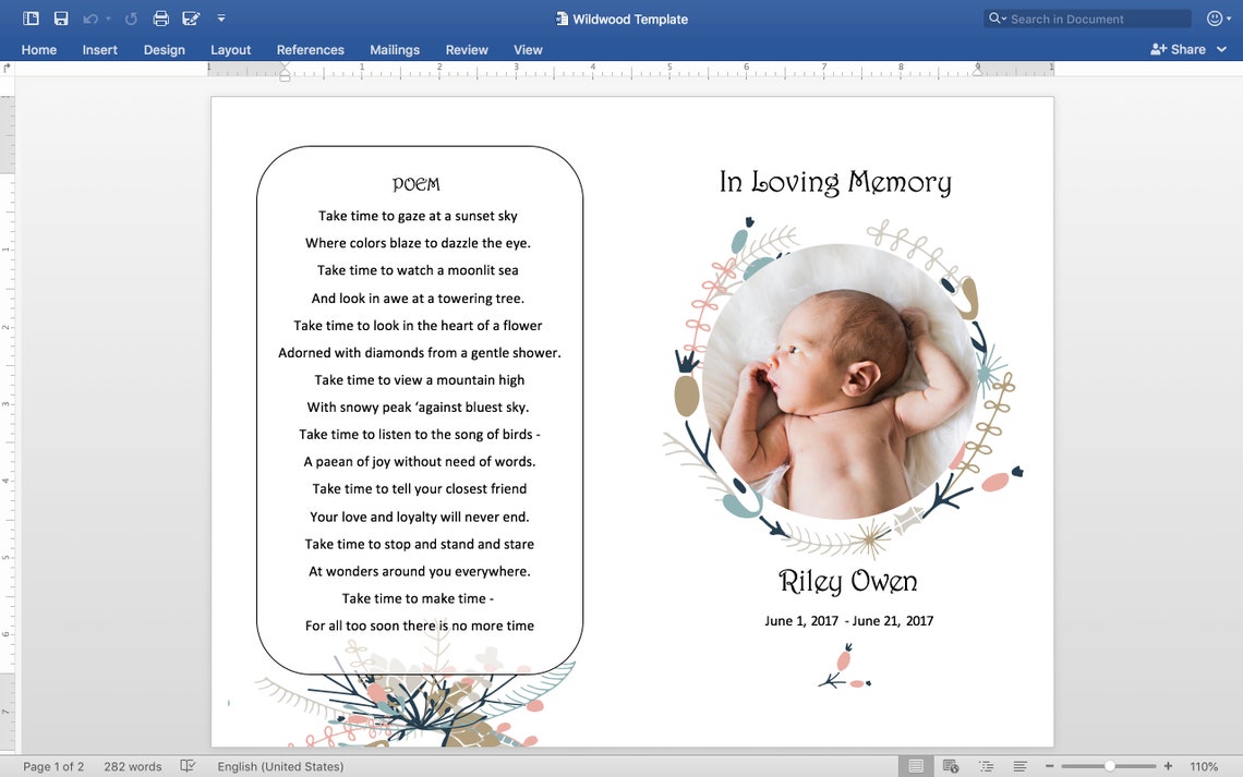 Baby Funeral Program Microsoft Word Template Baby Memorial Service ...