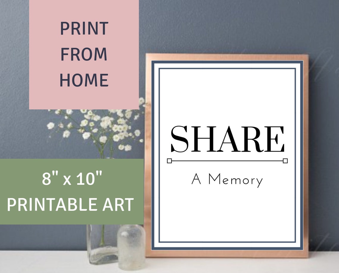 Share a Memory Sign Memorial Service Printable Funeral Blue Gray ...