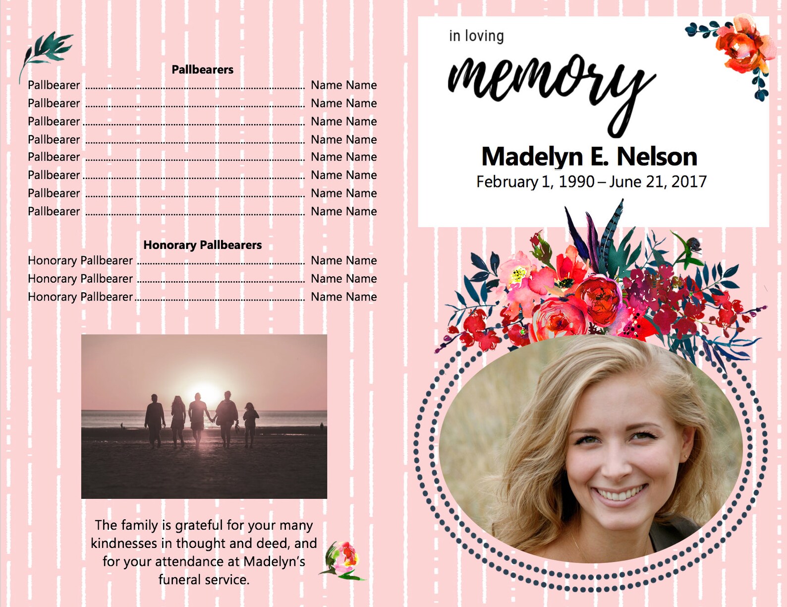 LDS Soft Pink Funeral Program Template Celebration of Life Editable ...