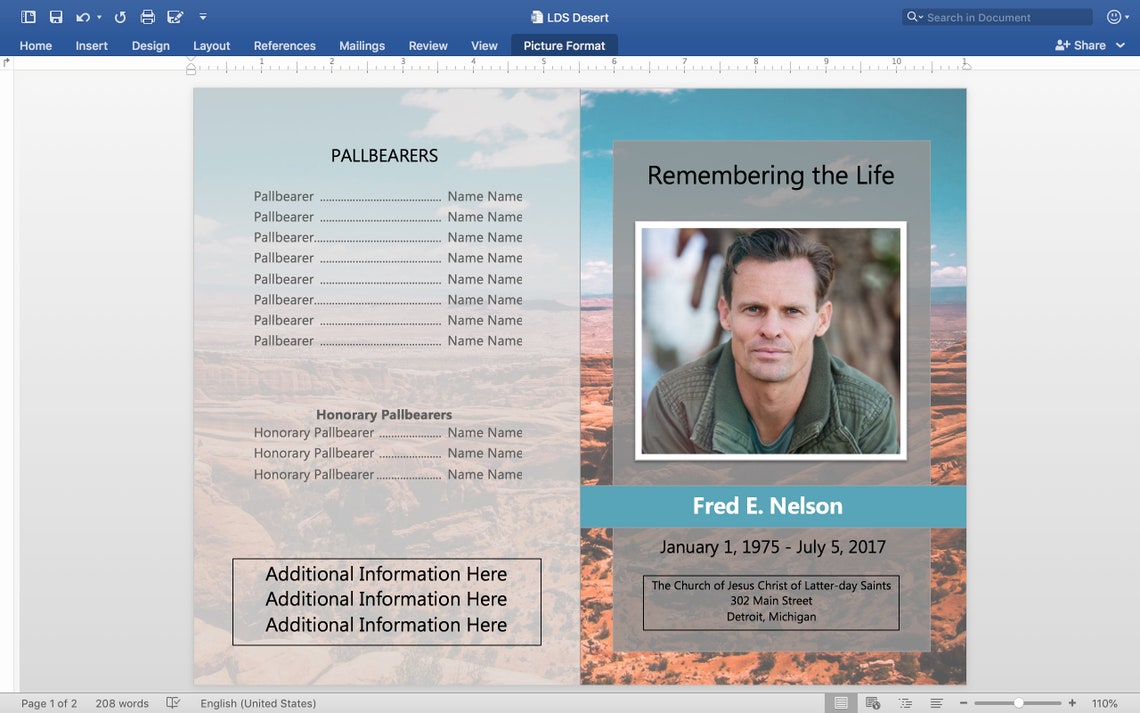 LDS Funeral Program Template for Man the Church of Jesus Christ of ...