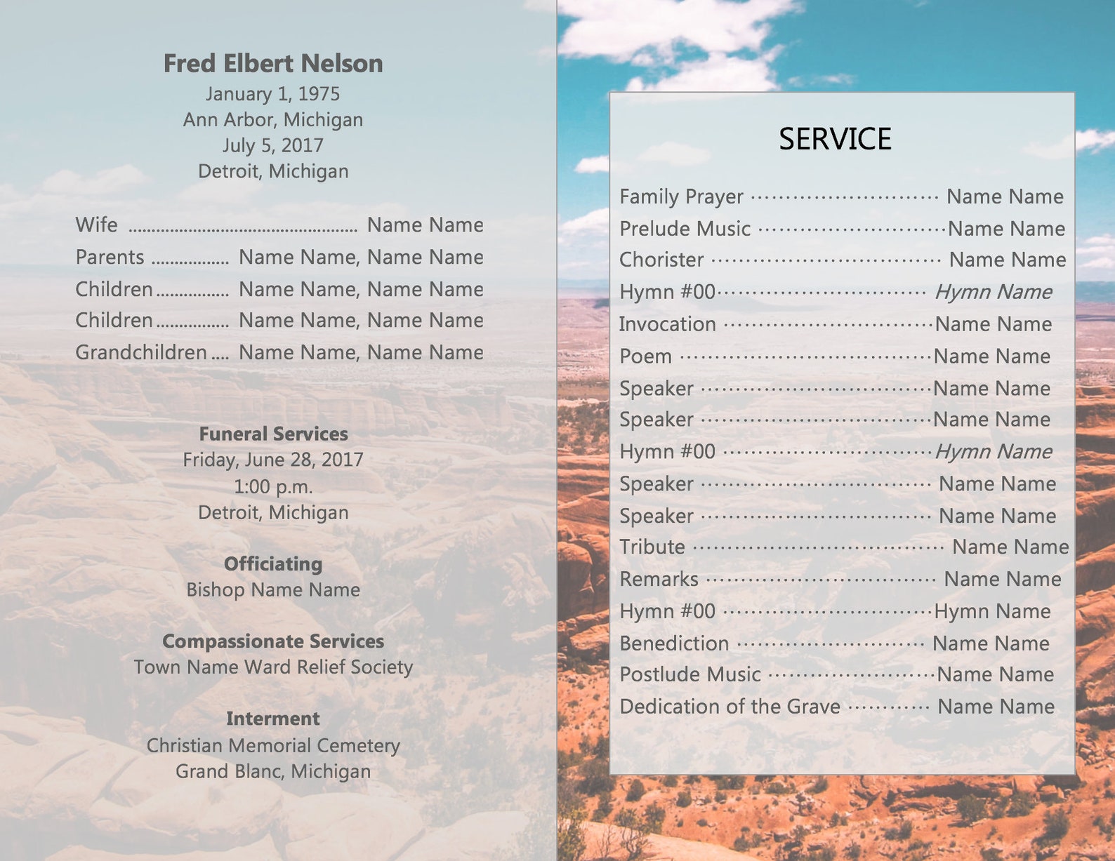 LDS Funeral Program Template for Man the Church of Jesus Christ of ...