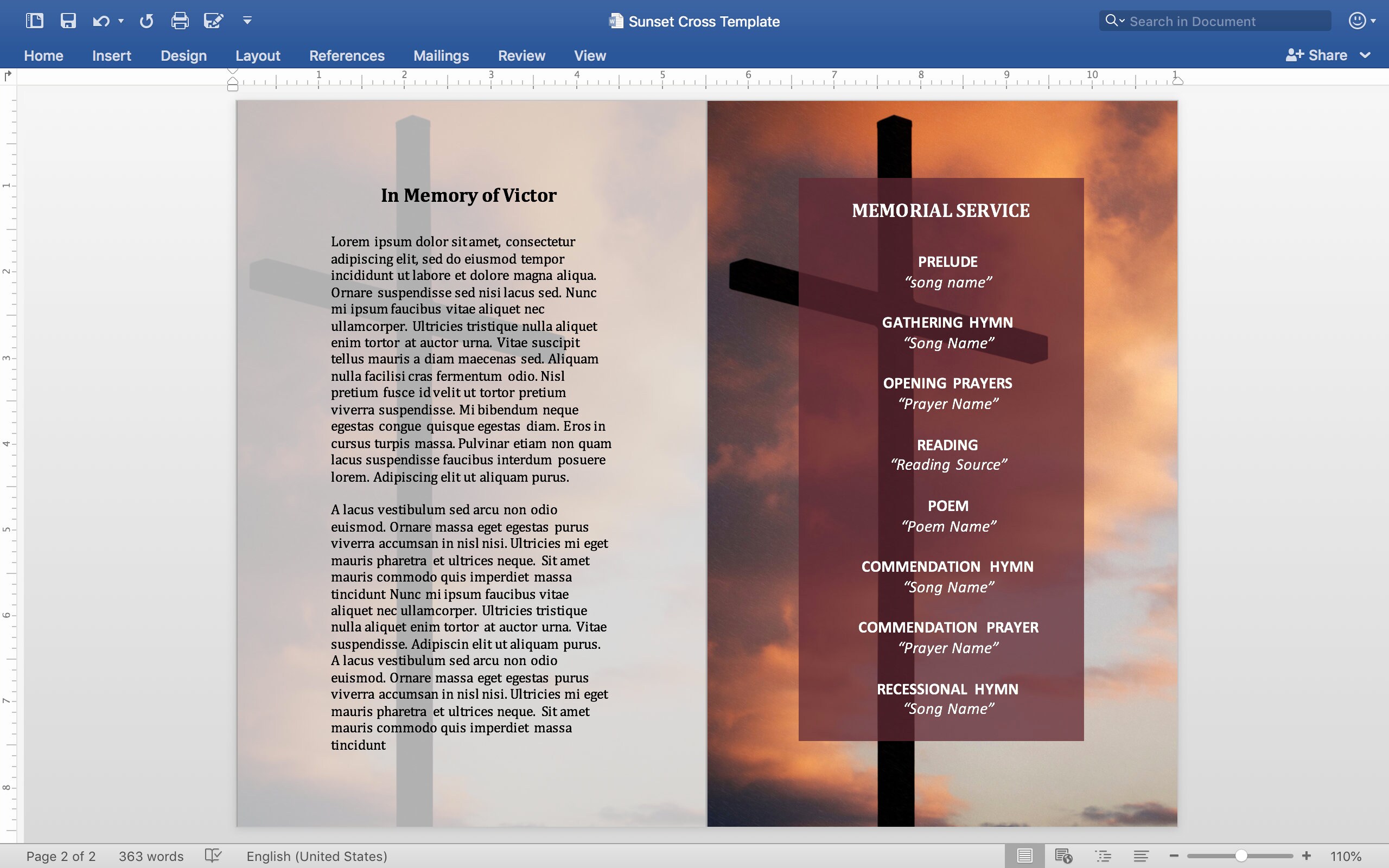 Funeral Program Template Christian Memorial Service Religious Funeral ...