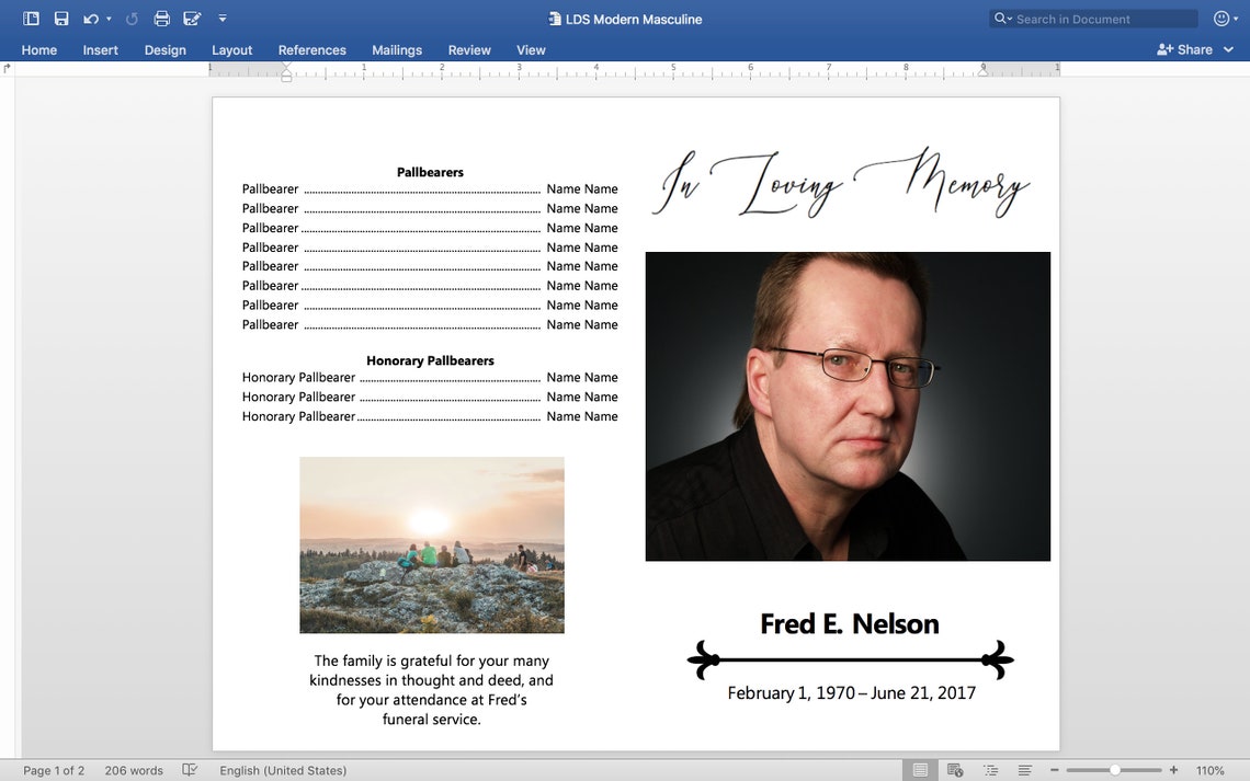 LDS Funeral Program Template for Man the Church of Jesus Christ of ...