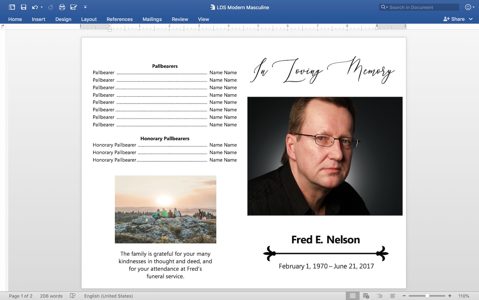 LDS Funeral Program Template for Man the Church of Jesus Christ of ...