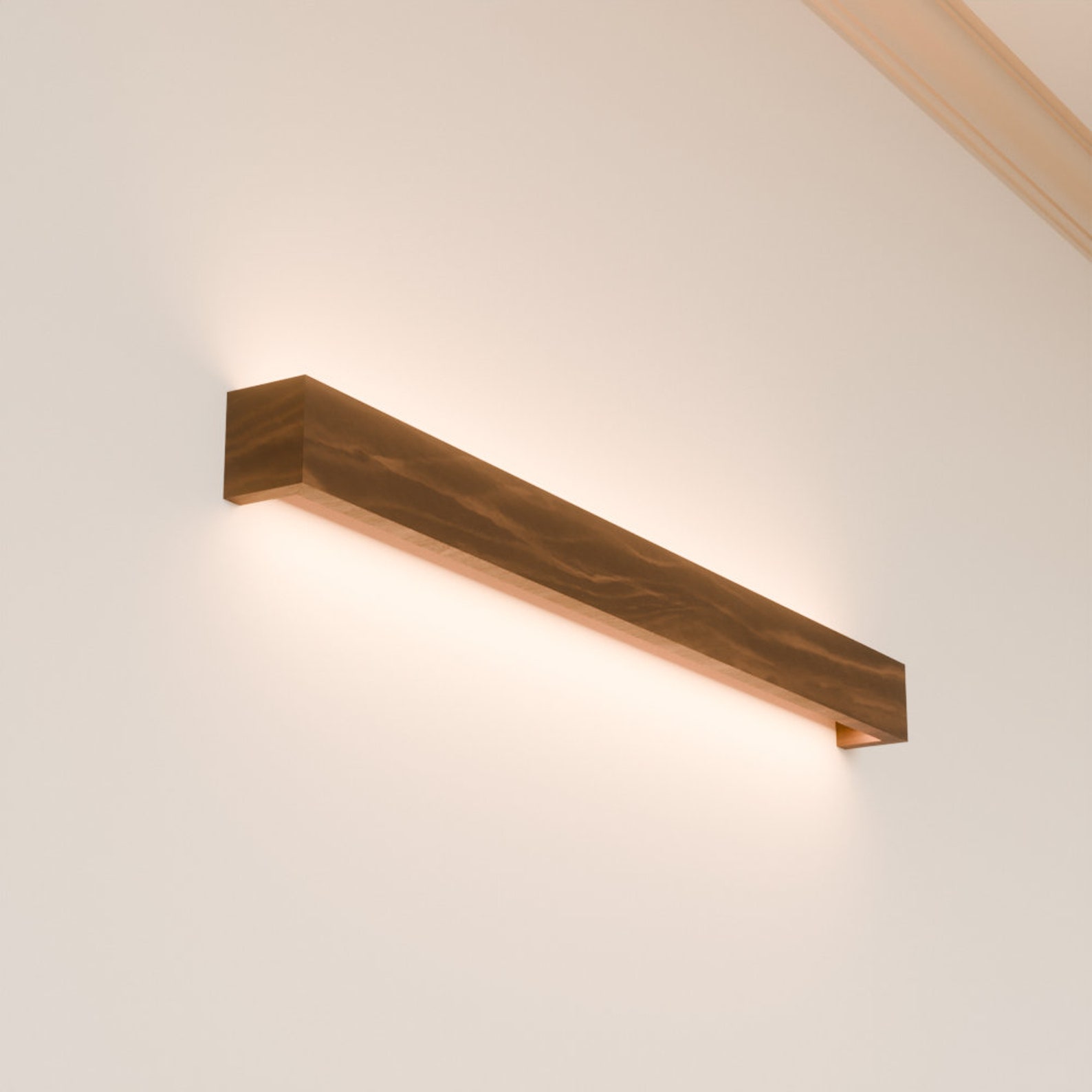 Handcrafted Wooden Sconce LED Lamp, Minimalist Wooden Linear Wall Lamp ...
