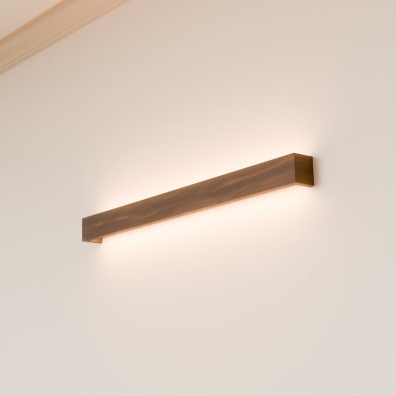 Handcrafted Wooden Sconce LED Lamp, Minimalist Wooden Linear Wall Lamp ...