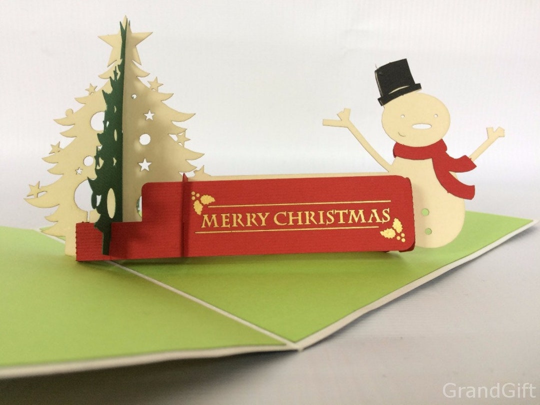 Christmas Tree Snowman Greenpresent Pop up Kirigiami 3D Cards Handmade ...