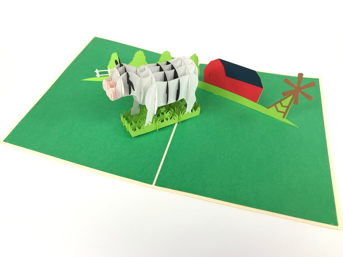 Cow on Farm Pop up Kirigiami 3D Cards Handmade Uniqe Birthday - Etsy