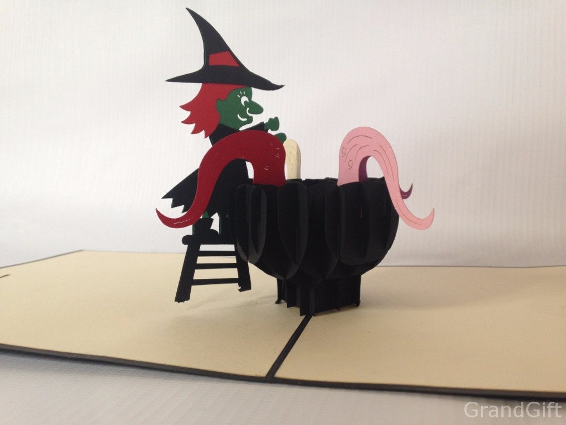 Halloween Witch Pop up Kirigiami 3D Cards Handmade Uniqe | Etsy