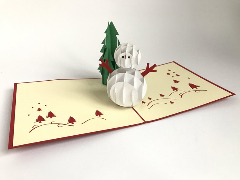 Christmas Tree Snowman Gift Present Pop up Kirigiami 3D Cards Handmade ...