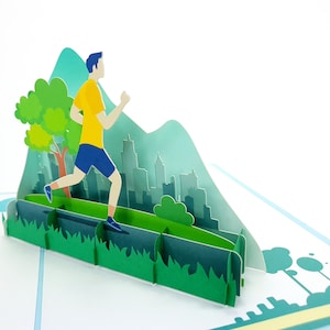Man Running Jogging Marathon Pop up Kirigiami 3D Cards Handmade Uniqe ...