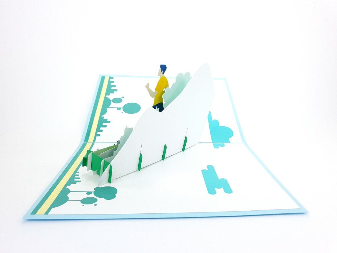 Man Running Jogging Marathon Pop up Kirigiami 3D Cards Handmade Uniqe ...