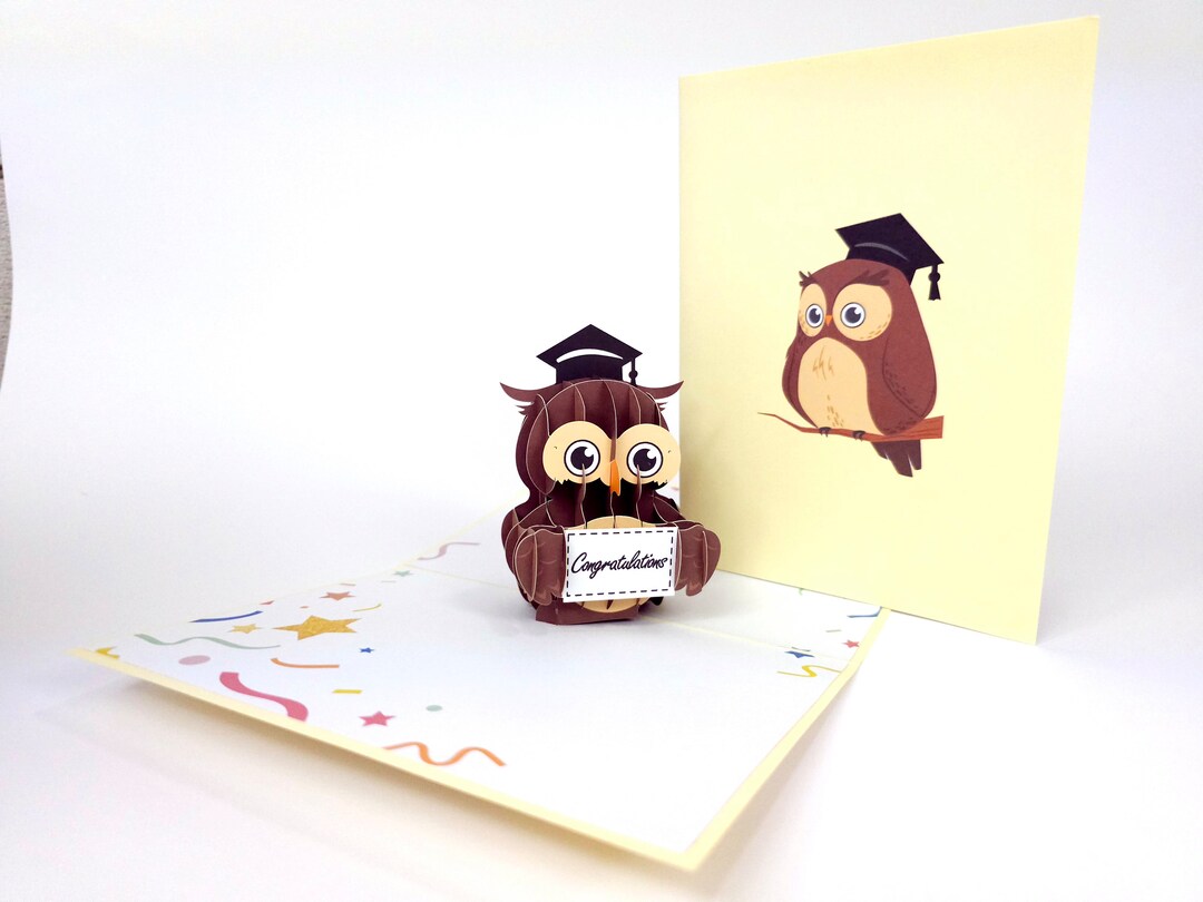 Old Owl Congratulations Pop up Kirigiami 3D Cards Handmade Uniqe ...