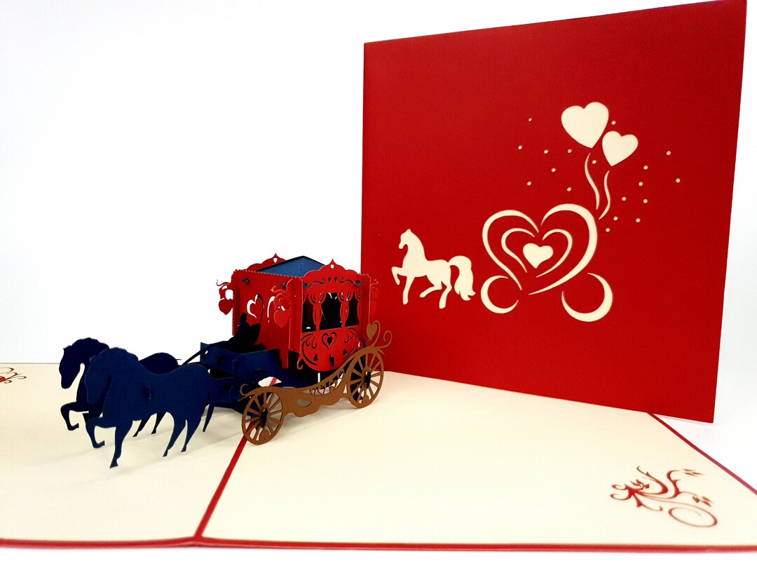Horse Carriage Card Pop up Kirigiami 3D Cards Handmade Uniqe Birthday ...
