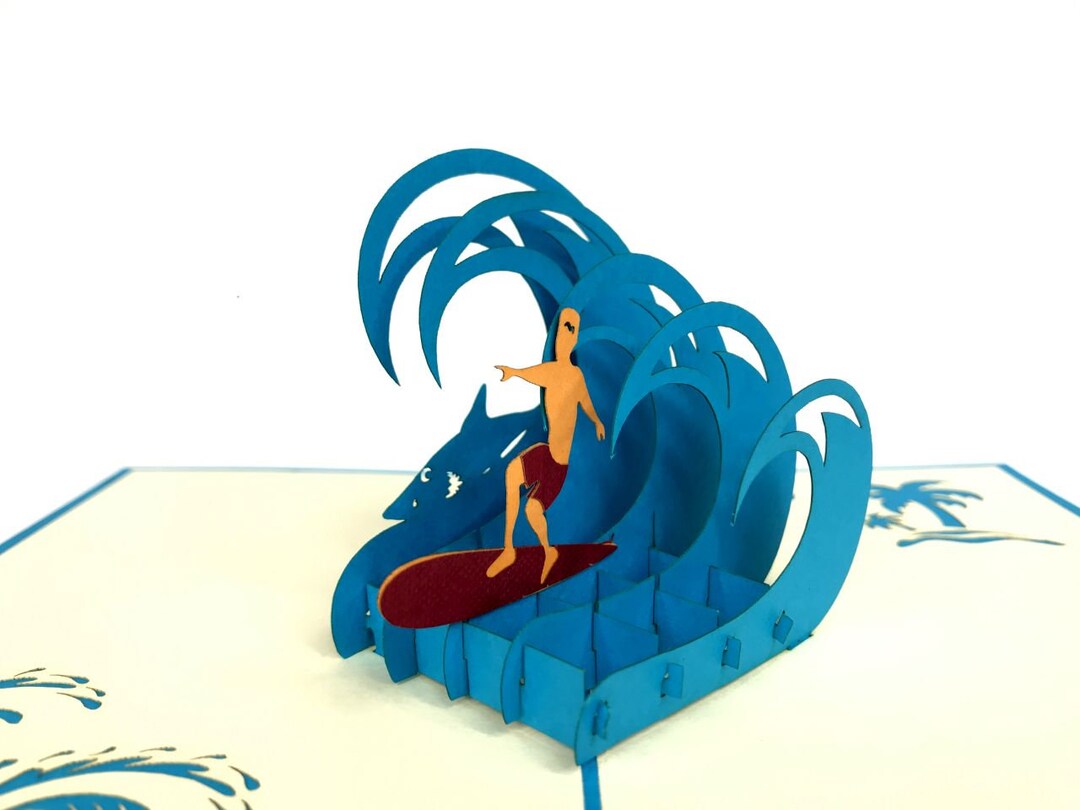 Surfer pop up Kirigiami 3D kaarten handgemaakte uNiqe verjaardag ...