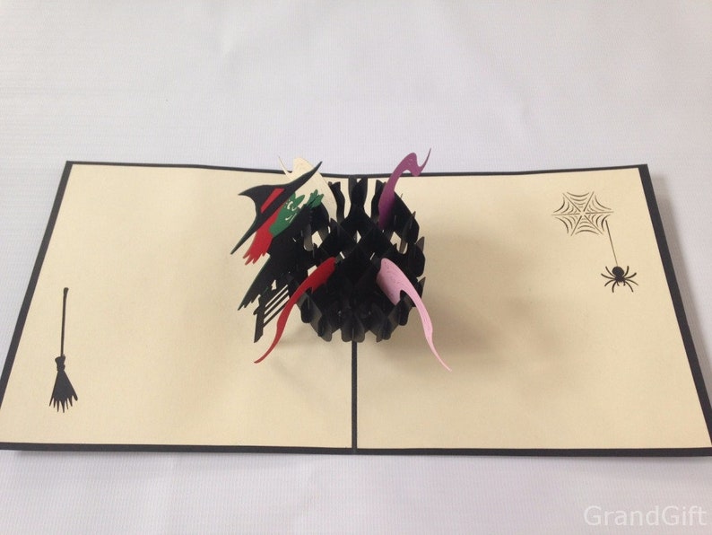 Halloween Witch Pop up Kirigiami 3D Cards Handmade Uniqe | Etsy