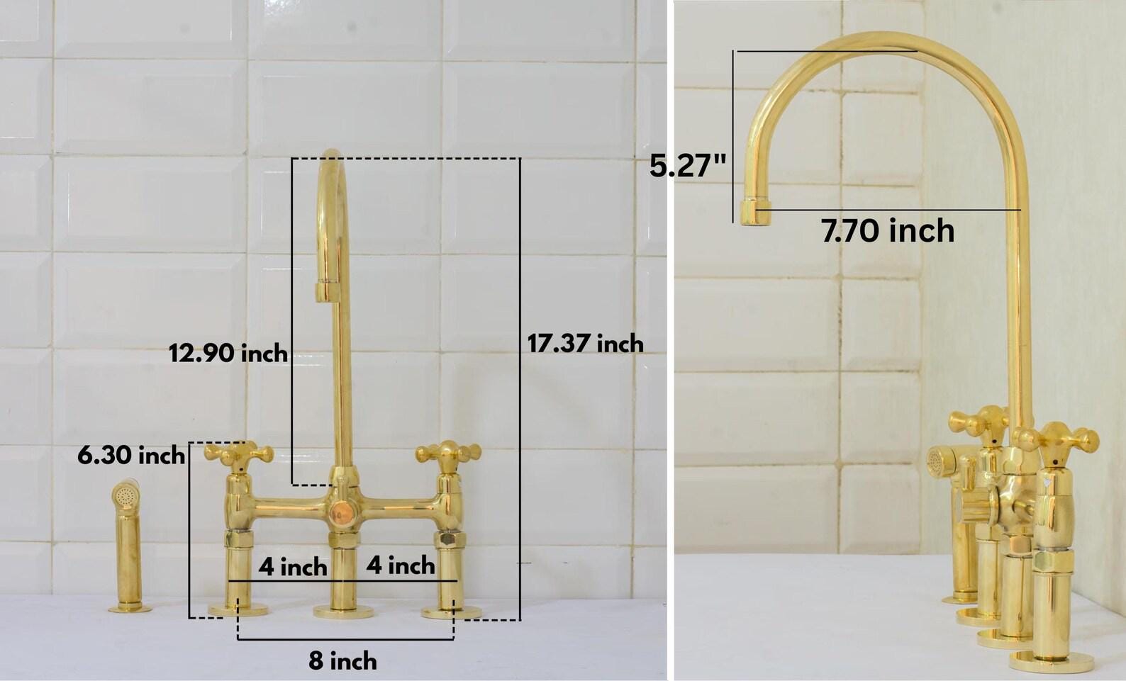 Vintage 3-hole Bridge Faucet With Sprayer, Aged Brass Faucet 3-legs ...