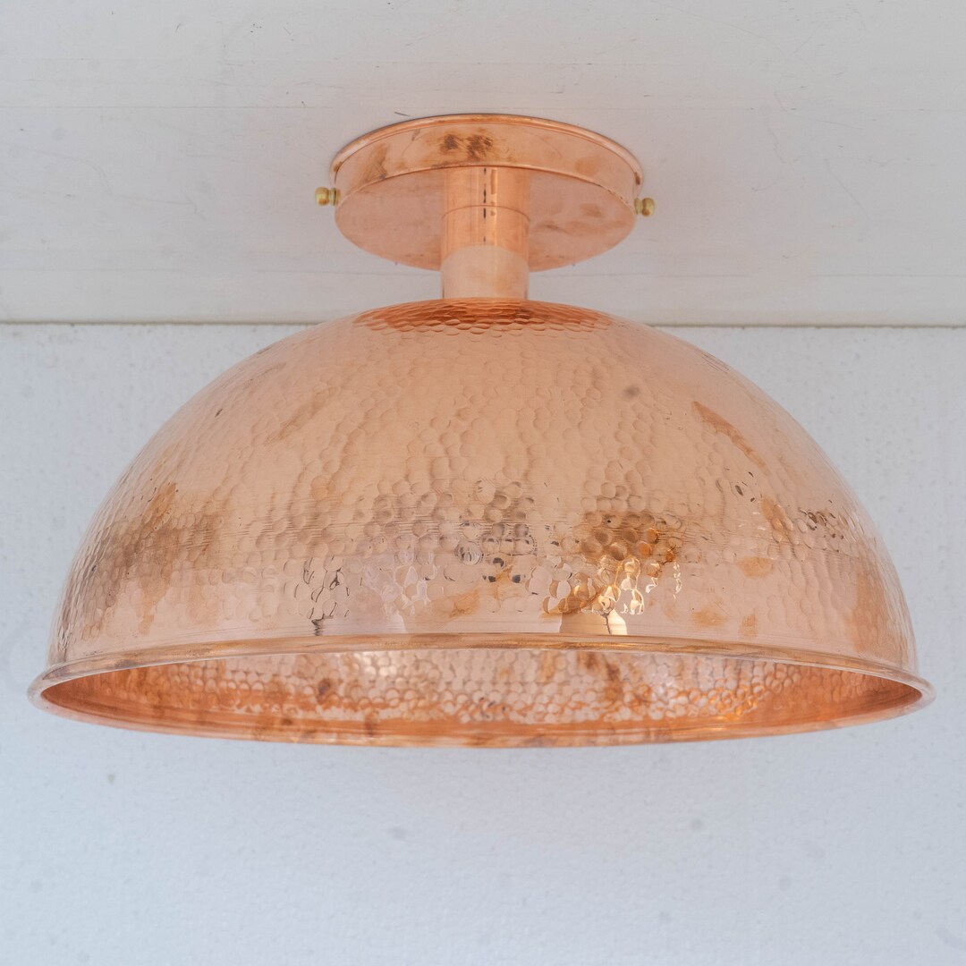 Unlacquered Copper Ceiling Light, Hammered Copper Flush Mount Light ...