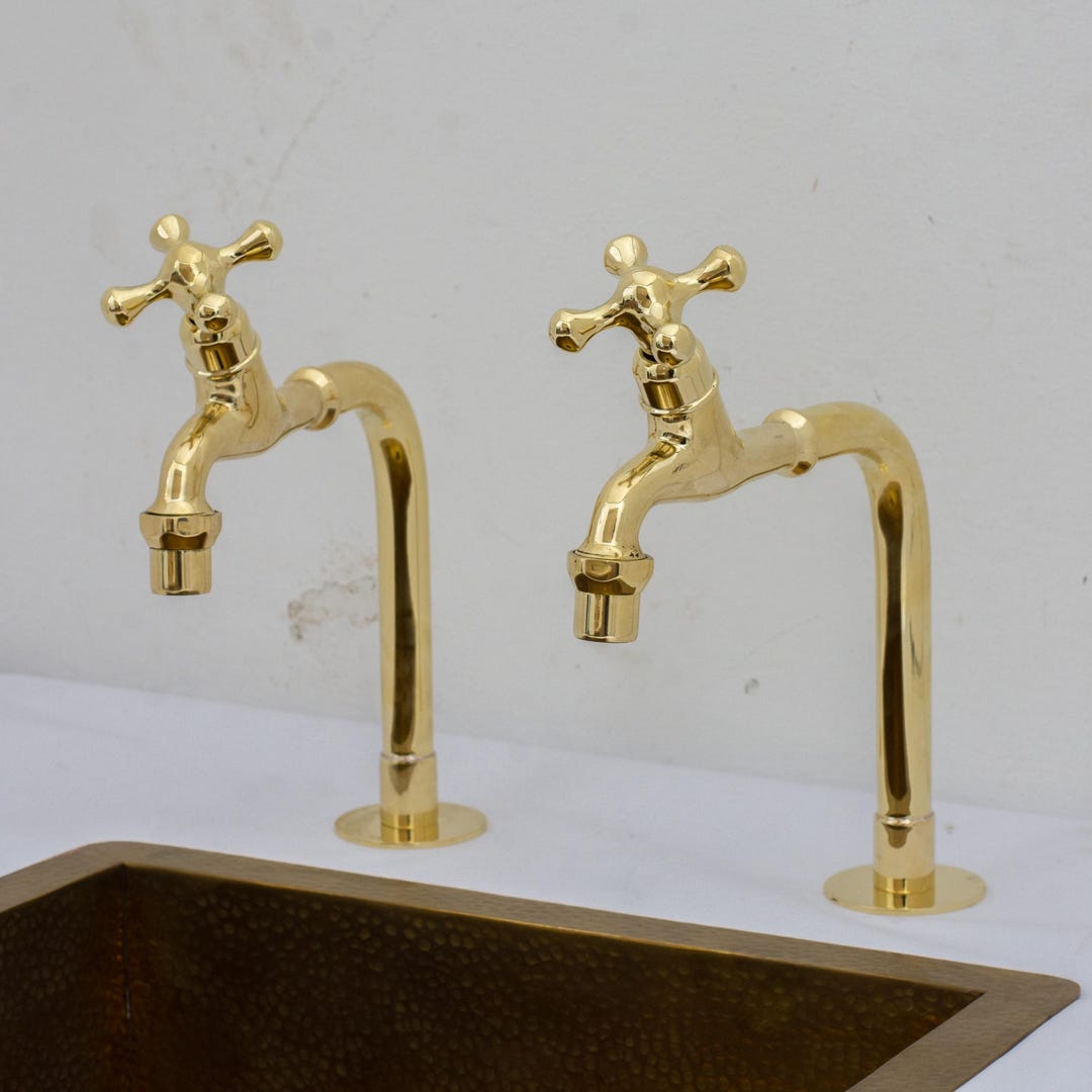 Solid Brass Kitchen Bib Taps, Deck Mount Pillar Taps, Kitchen Double ...