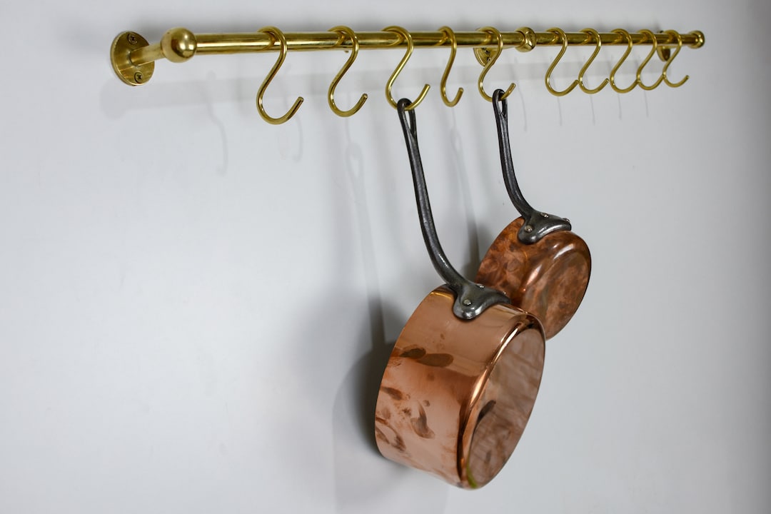 Unlacquered Brass Kitchen Rods, Pot Rail With S Hooks, Pan Rack ...