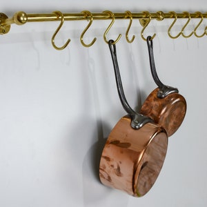 Unlacquered Brass Kitchen Rods, Pot Rail With S Hooks, Pan Rack ...