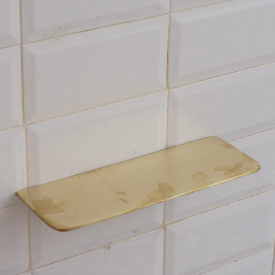 Solid Brass Floating Shelf, Bathroom Shelf Brass, Wall Mount Shower ...