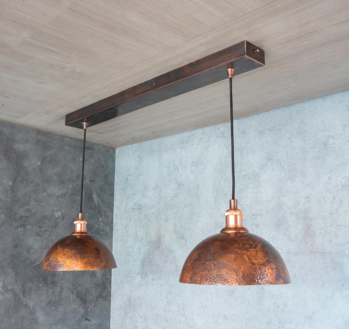 Oxidized Copper Ceiling Pendant Set, Copper Lampshade, Copper Ceiling ...