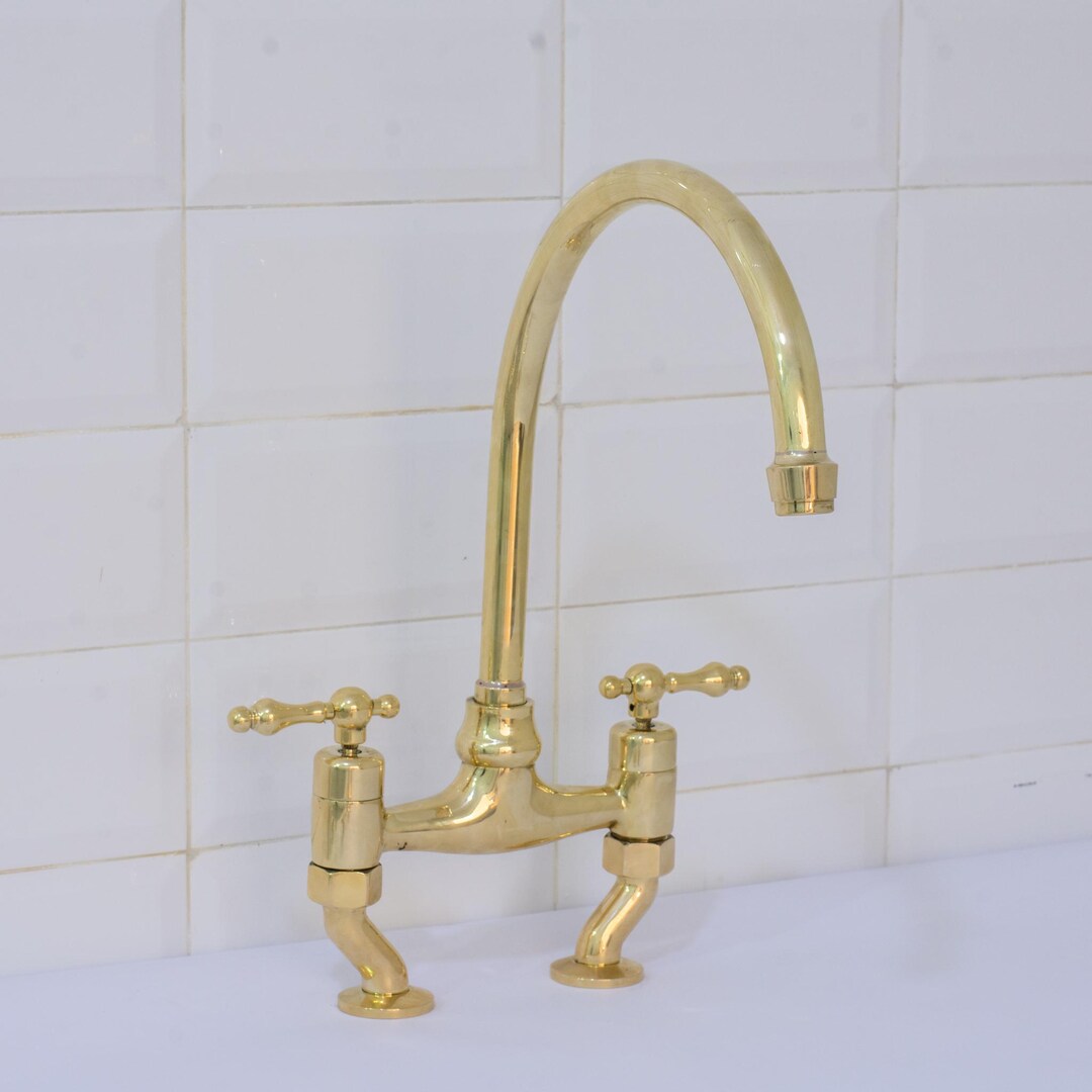 Solid Brass Bridge Faucet, Arched Legs Faucet, Bridge Kitchen Faucet, 2 ...