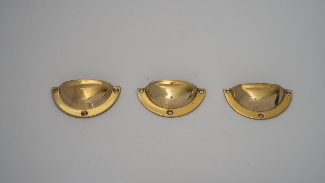 Brass Kitchen Cup Handles, Handmade Cabinet Knobs, Unlacquered Brass ...