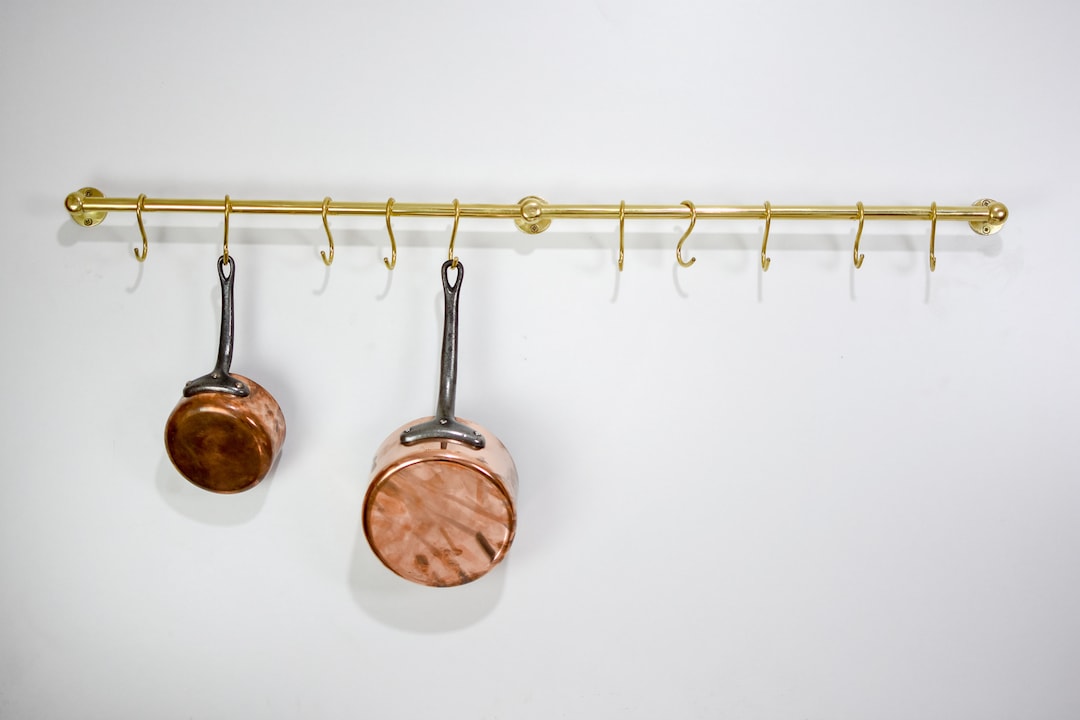 Unlacquered Brass Kitchen Rods, Pot Rail With S Hooks, Pan Rack ...