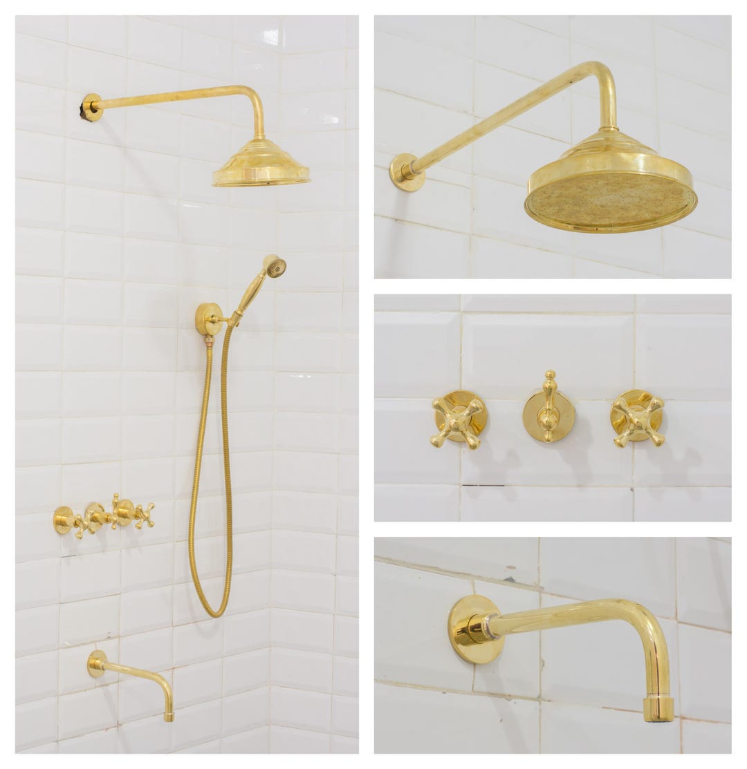 Unlacquered Brass Shower, Built-in 3-outlet Shower System, Triple ...