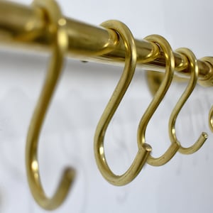 Unlacquered Brass Kitchen Rods, Pot Rail With S Hooks, Pan Rack ...