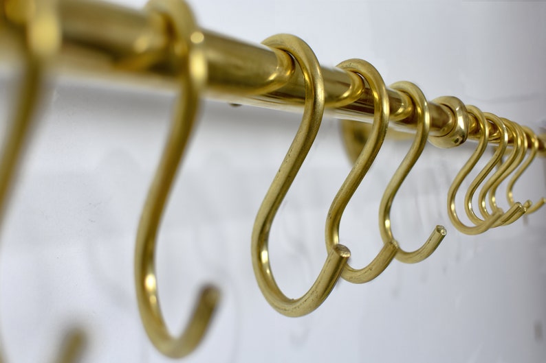 Unlacquered Brass Kitchen Rods, Pot Rail With S Hooks, Pan Rack ...
