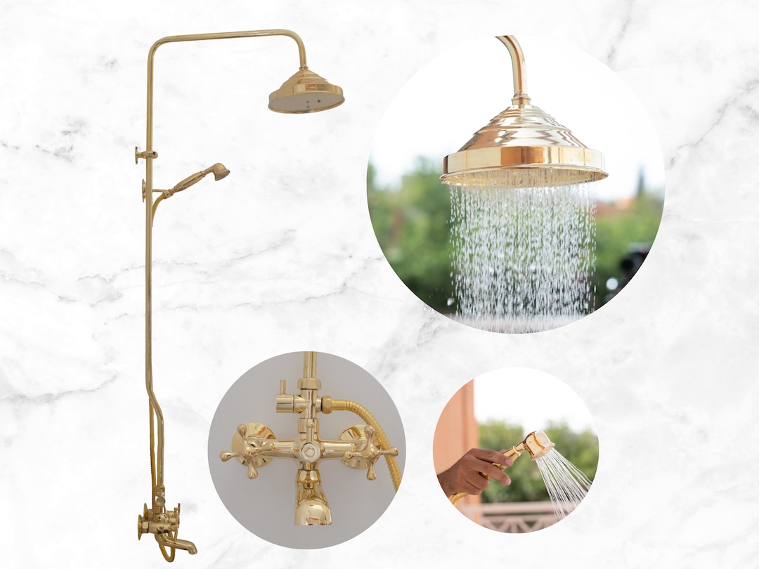 Vintage Unlacquered Solid Brass Shower System, With Tub Filler, Hand ...