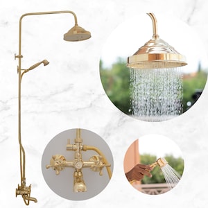 Vintage Unlacquered Solid Brass Shower System, With Tub Filler, Hand ...