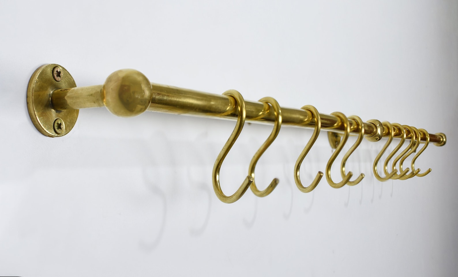 Unlacquered Brass Kitchen Rods, Pot Rail With S Hooks, Pan Rack ...