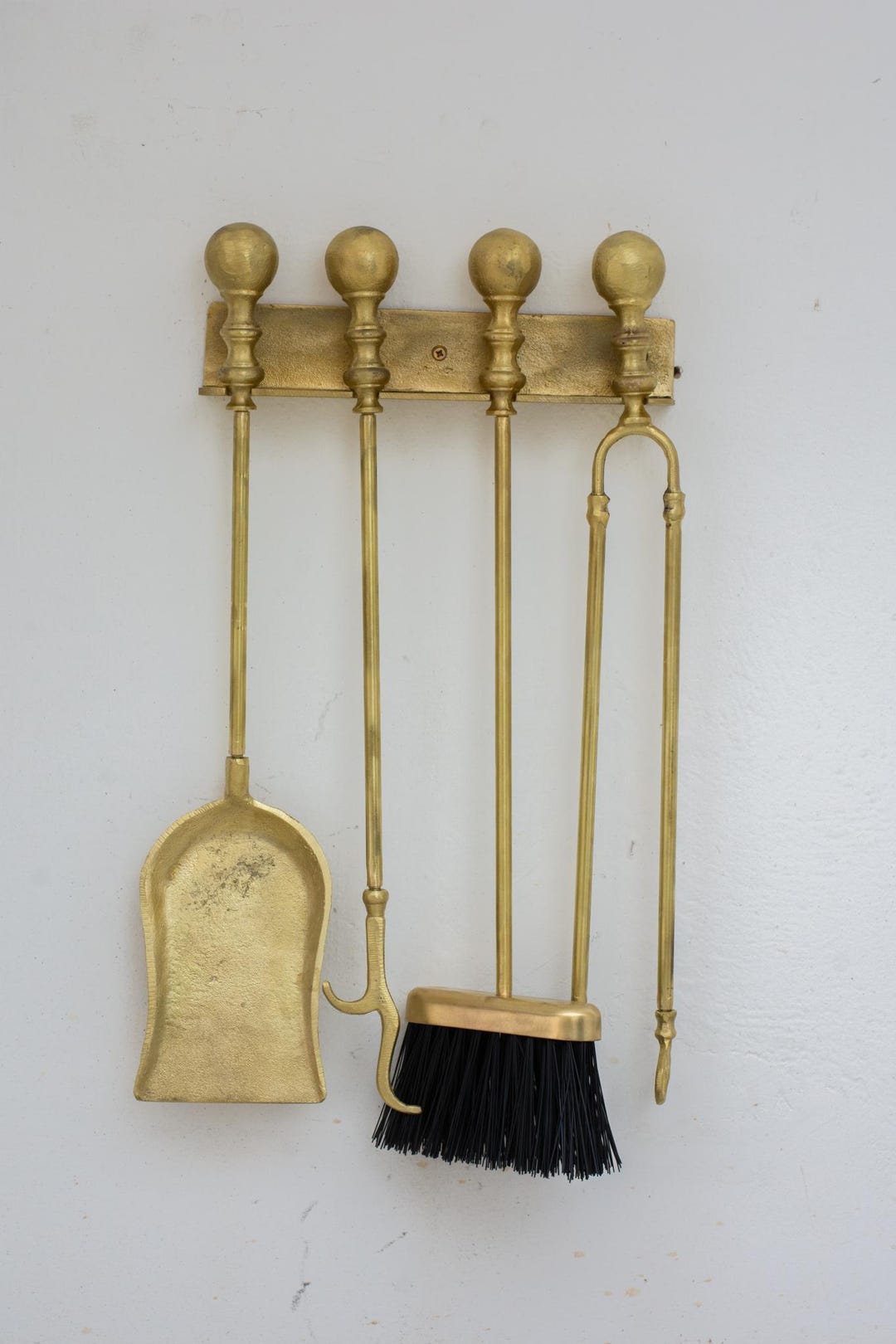 Wall Mount Solid Brass Fireplace Set, Heavy Duty Fireplace Tools - Etsy
