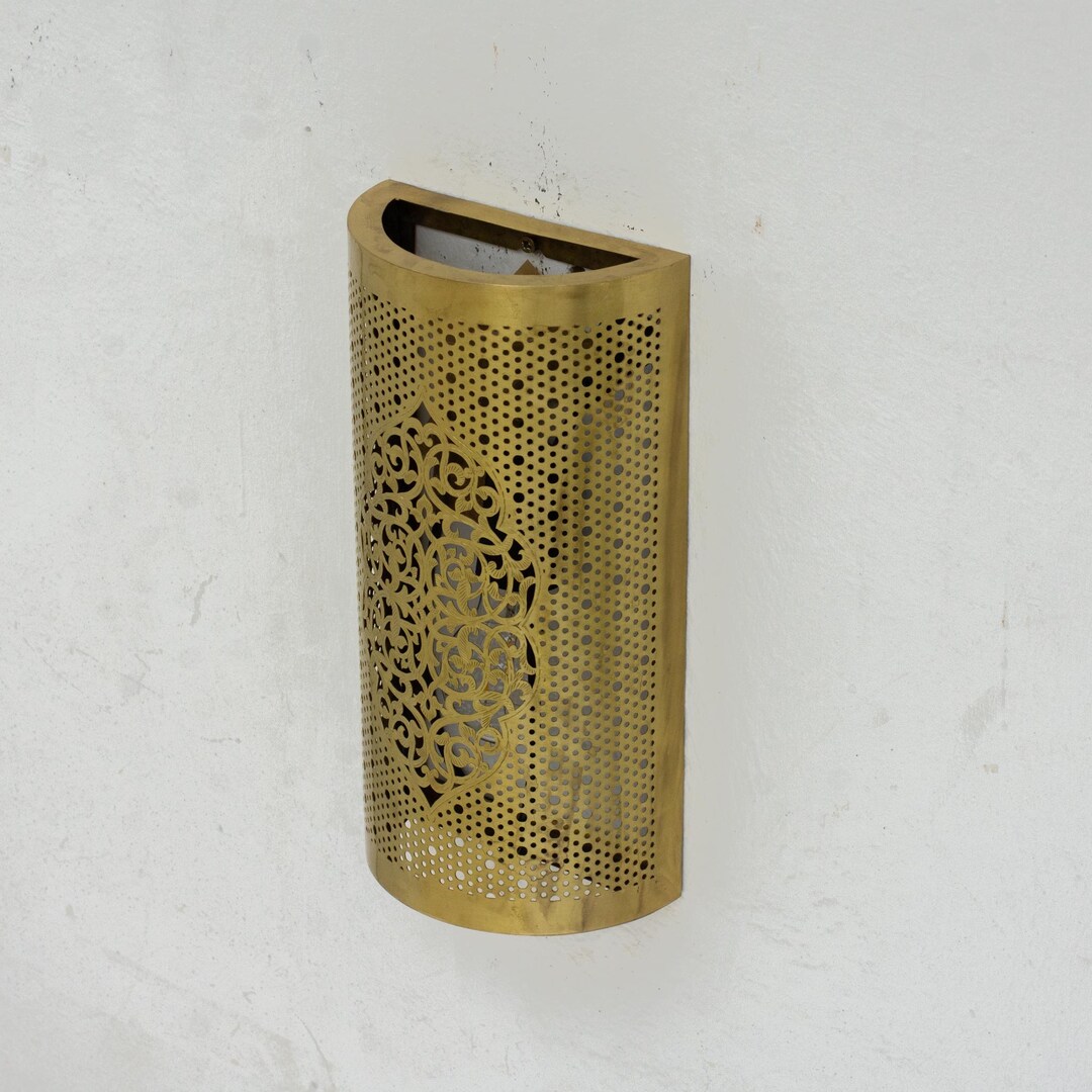 Unlacquered Brass Sconce Cover, Wall Mount Lamp Shade, Perforated Light ...