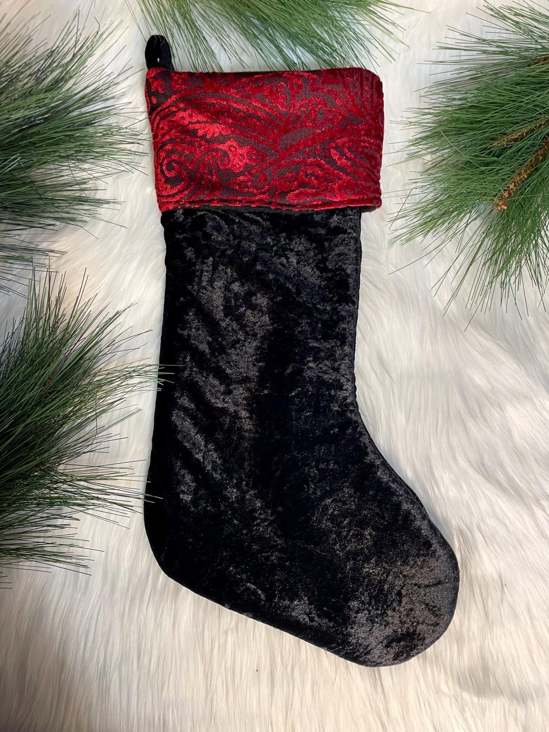 Gothic Christmas Stocking || Red Scroll Velvet With Black Velvet ...
