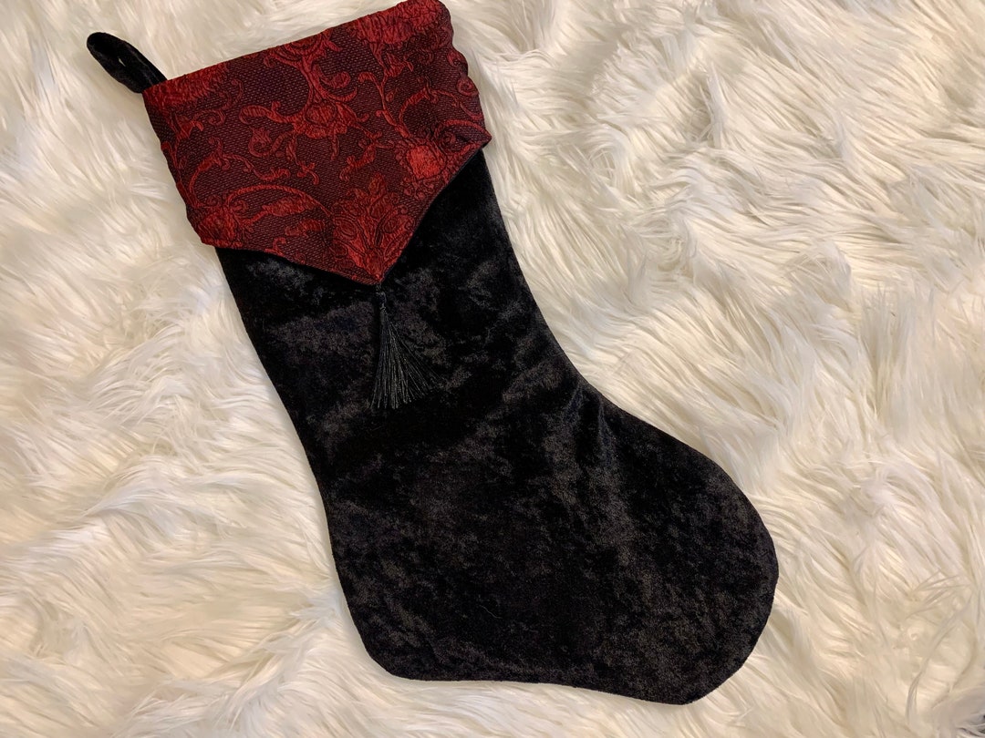 Gothic Christmas Stocking | Black Velvet With Red Detailing | Holiday ...