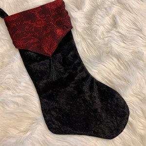 Gothic Christmas Stocking Black Velvet With Red Detailing Holiday Home ...