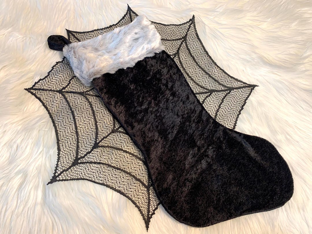 Gothic Christmas Stocking | Black Velvet and White Faux Fur | Dark ...