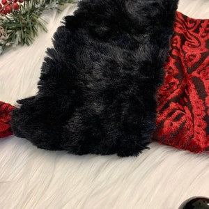 Gothic Christmas Stocking || Red Scroll Velvet With Black Faux Fur ...