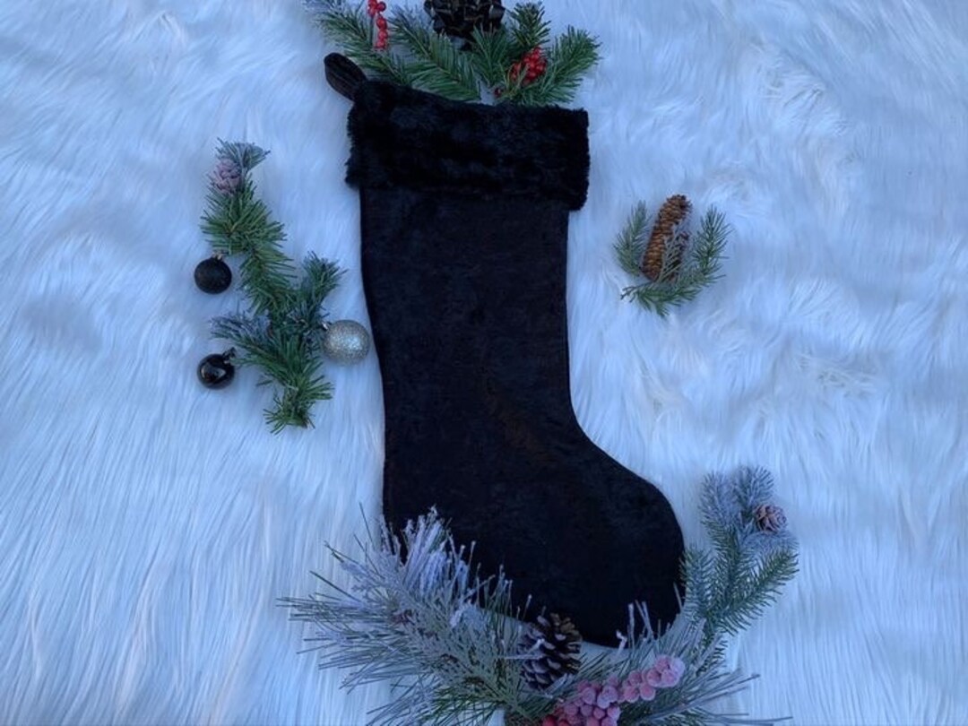 Gothic Christmas Stocking | Black Velvet With Black Faux Fur || Holiday ...