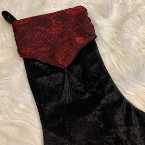Gothic Christmas Stocking Black Velvet With Red Detailing Holiday Home ...