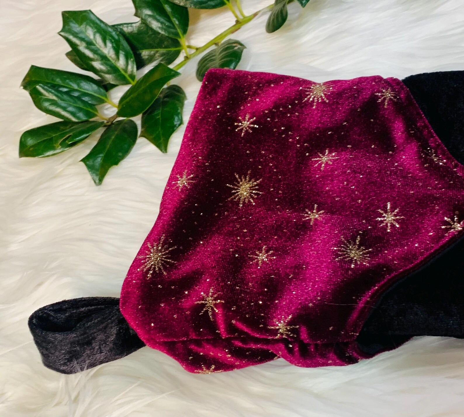 Whimsical Gothic Christmas Stocking | Black Velvet With Burgundy ...