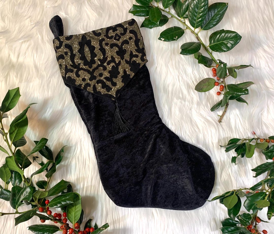 Gothic Christmas Stocking | Black Velvet With Gold Detailing | Holiday ...