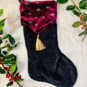 Whimsical Gothic Christmas Stocking | Black Velvet With Burgundy ...