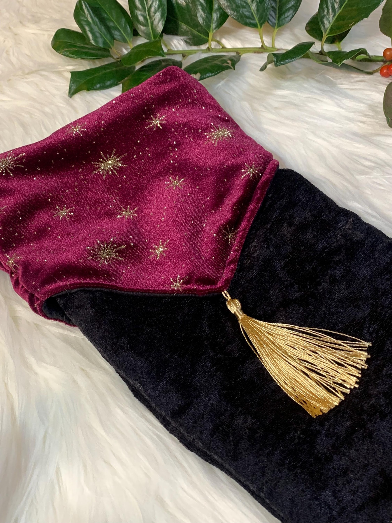 Whimsical Gothic Christmas Stocking | Black Velvet With Burgundy ...