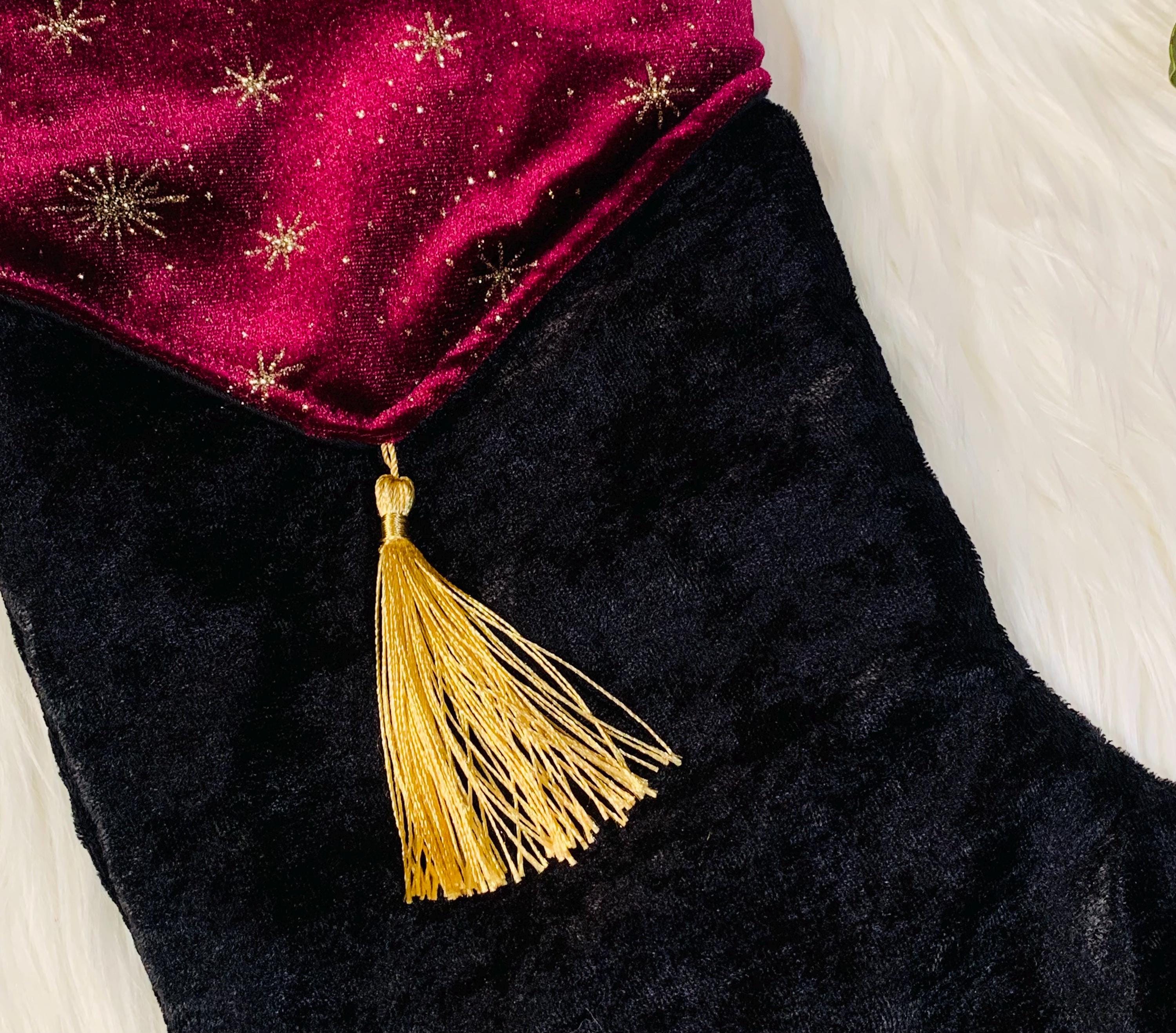 Whimsical Gothic Christmas Stocking | Black Velvet With Burgundy ...